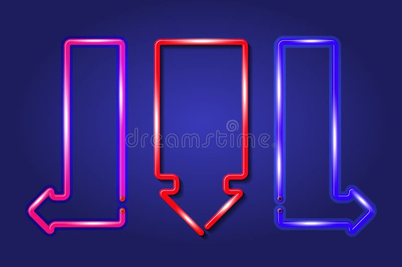 Red and Blue Up and Down Triangular Arrows Glowing Neon Sign on a Black ...