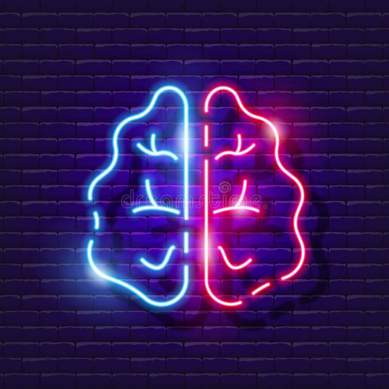 Left and Right Hemispheres Brain Neon Sign. Creative and Logical Brain ...