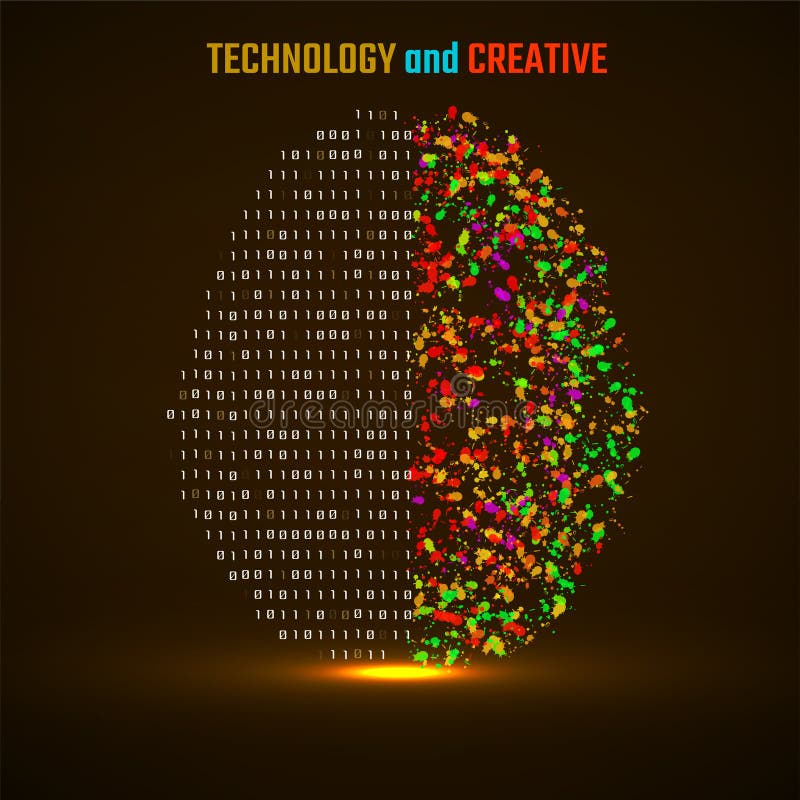 Left and Right Human Brain Cerebral Hemispheres with Binary Code and ...