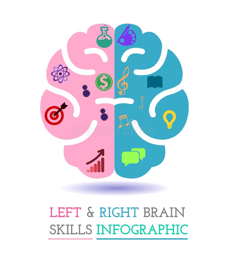 Left and Right Human Brain Concept Infographics with Pink and Blue ...
