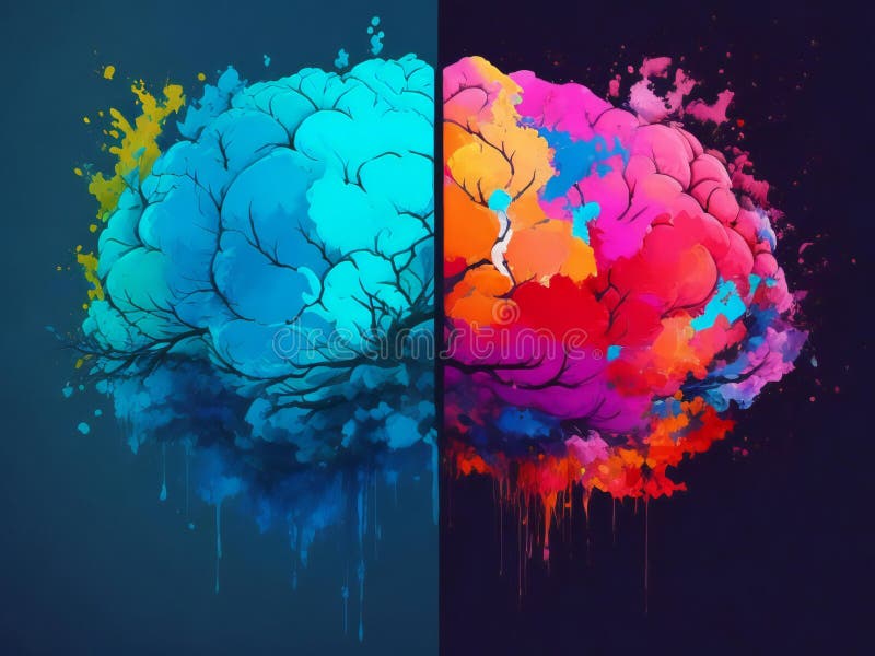 Left and Right Side of Human Brain - Generative AI Stock Illustration ...