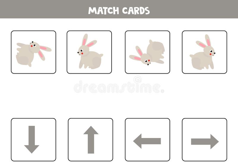 Left, Right, Up or Down. Spatial Orientation with Cartoon Rabbit Stock ...