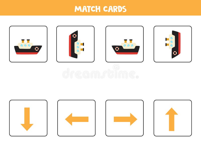 Left, Right, Up or Down. Spatial Orientation with Cartoon Ship. Stock ...