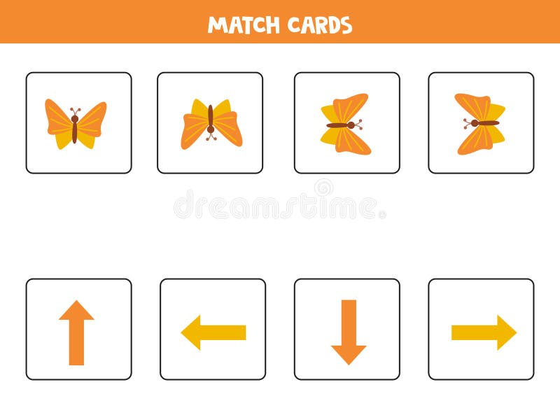 Left, Right, Up or Down. Spatial Orientation with Cute Butterfly Stock ...