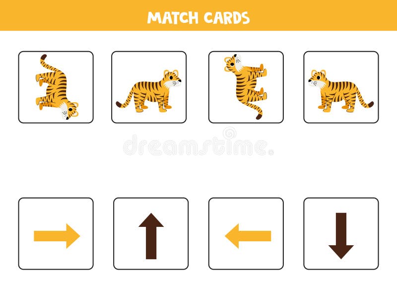 Left, Right, Up or Down. Spatial Orientation with Cute Cartoon Tiger ...