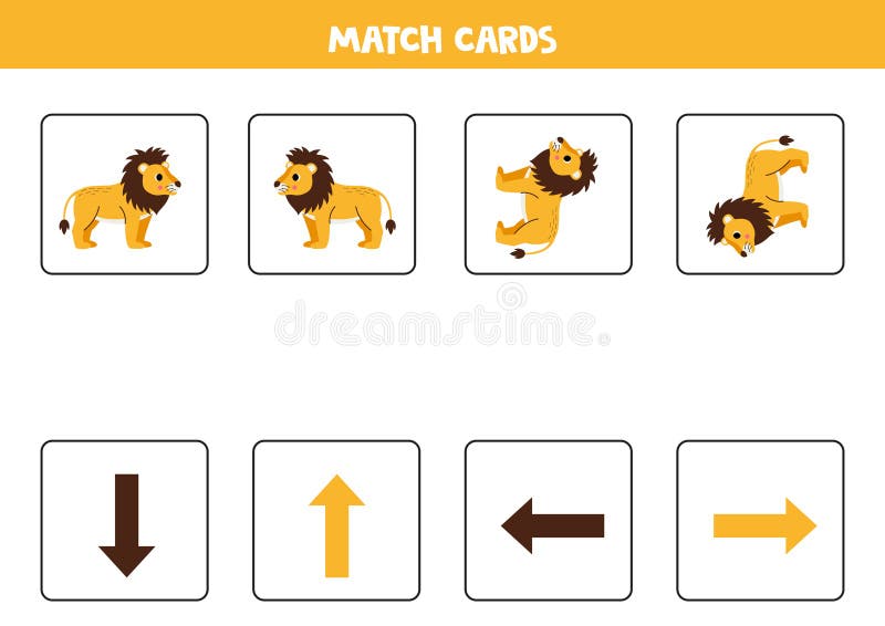 Left, Right, Up or Down. Spatial Orientation with Cute Lions Stock ...