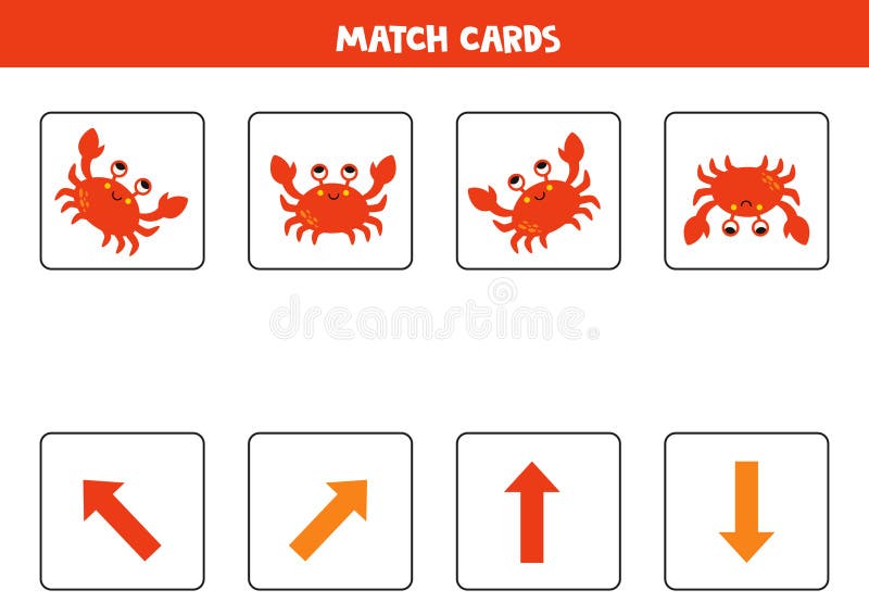 Left, Right, Up or Down. Spatial Orientation with Cute Red Crab. Stock ...