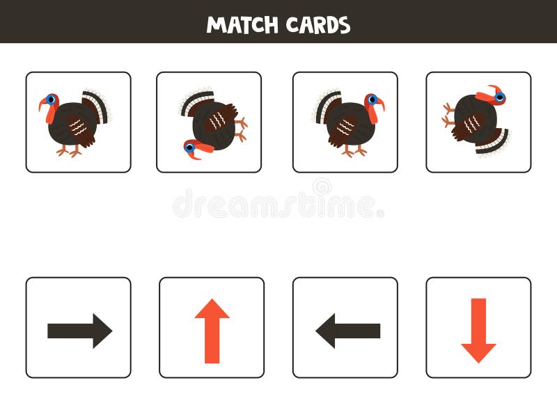 Left, Right, Up or Down. Spatial Orientation with Cute Turkey Bird ...