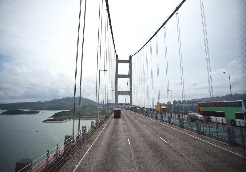 On the Left Side at Highway Driving Route and Bridge Stock Photo ...