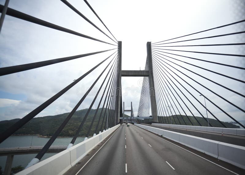 On the Left Side at Highway Driving Route and Bridge Stock Photo ...