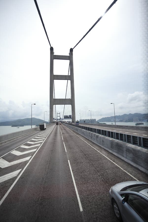 On the Left Side at Highway Driving Route and Bridge Stock Image ...