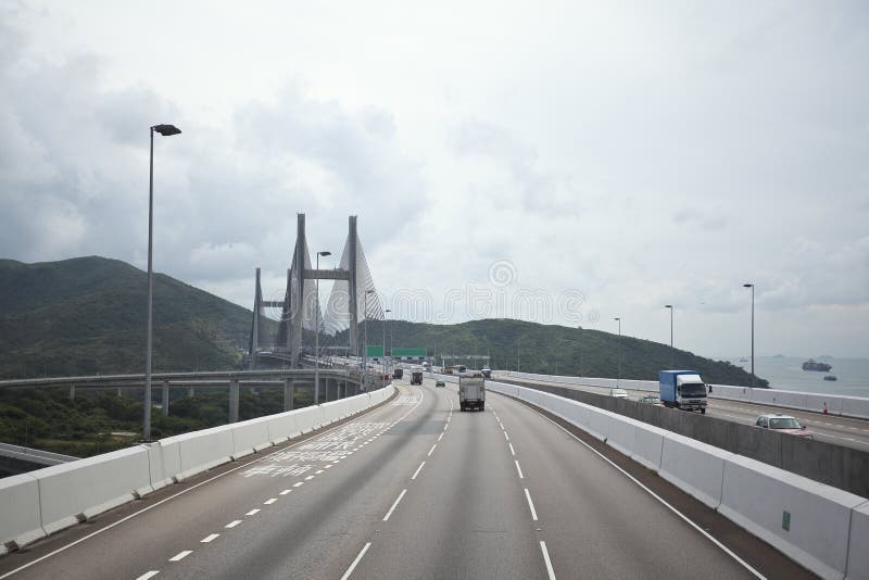 On the Left Side at Highway Driving Route and Bridge Stock Image ...