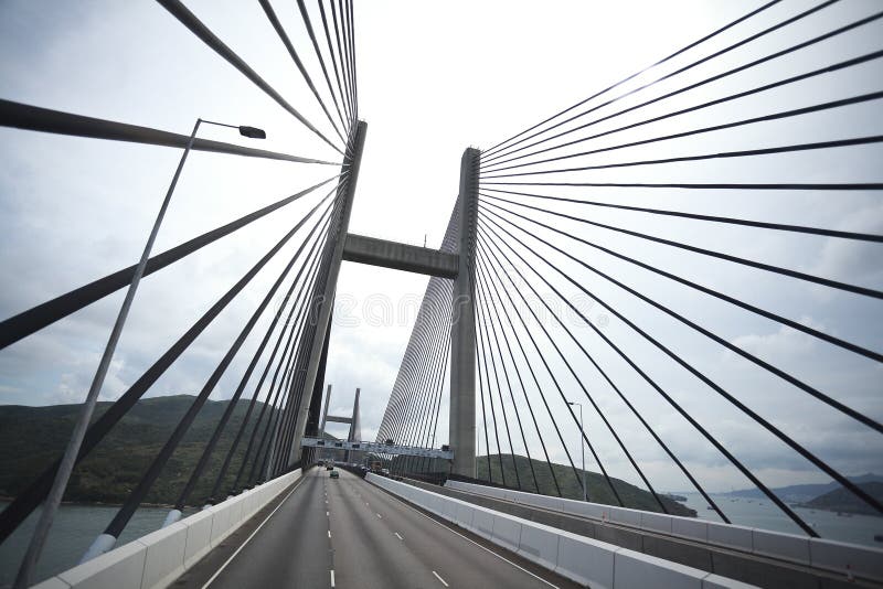 On the Left Side at Highway Driving Route and Bridge Stock Photo ...