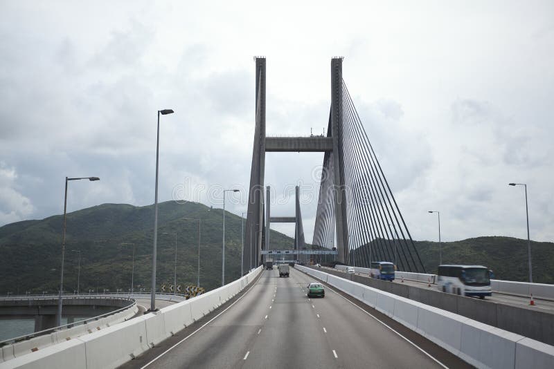 On the Left Side at Highway Driving Route and Bridge Stock Image ...