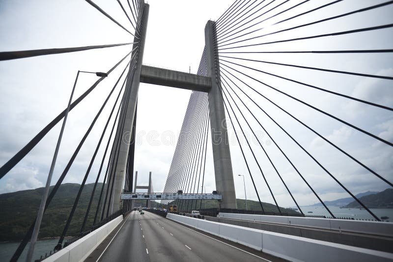 On the Left Side at Highway Driving Route and Bridge Stock Image ...