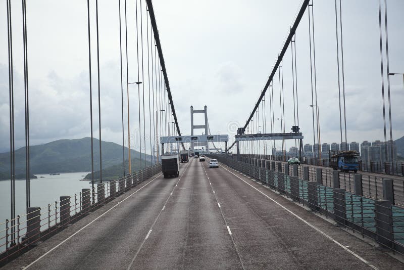 On the Left Side at Highway Driving Route and Bridge Stock Image ...