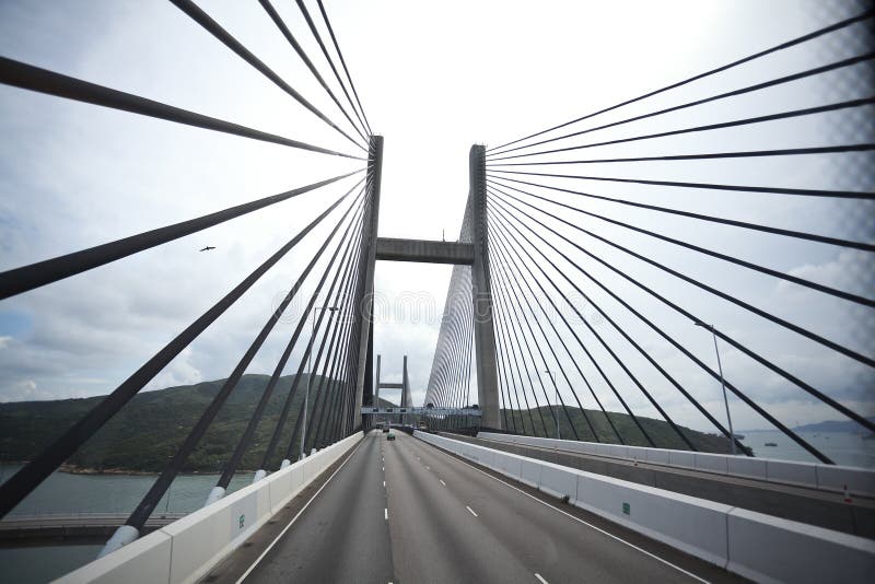 On the Left Side at Highway Driving Route and Bridge Stock Image ...