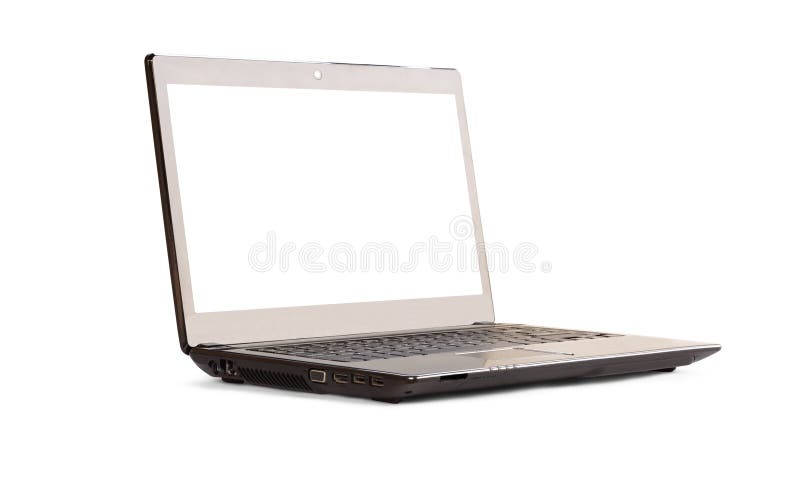 Left Side View of Black Laptop Computer with Blank Screen. Stock Photo ...