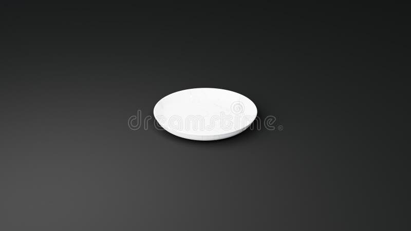 Left Side View 3D Illustration White Marble Plate on a Black Background ...