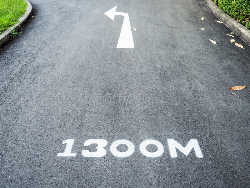 Left Turn Arrow Signals a Marked Run Path 1, 300 Meters. Stock Image ...