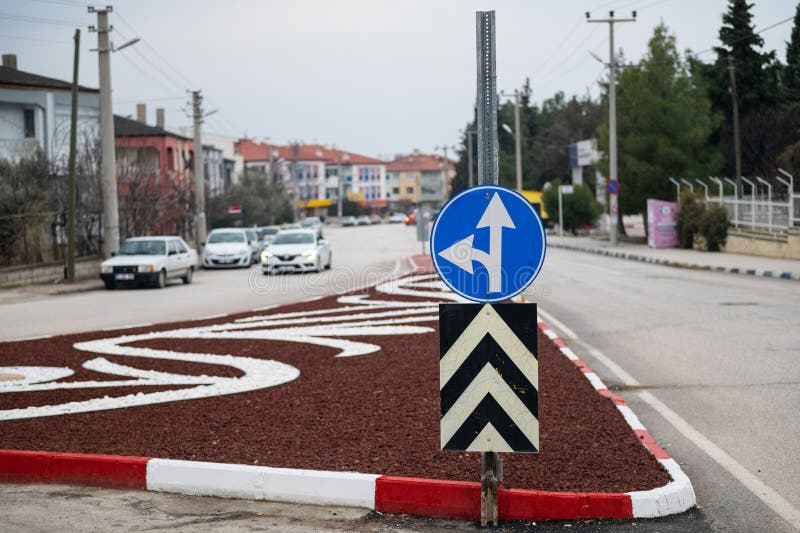 Left Turn and Forward Traffic Sign Stock Image - Image of directional ...
