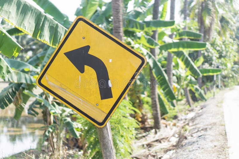 Left Turn Sign, Road Sign Warns of a Turn Left Stock Photo - Image of ...