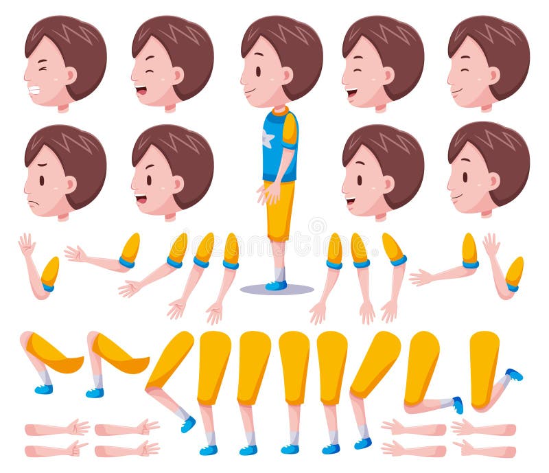 Left View Cute Boys Character Creation Set 1 Stock Vector ...