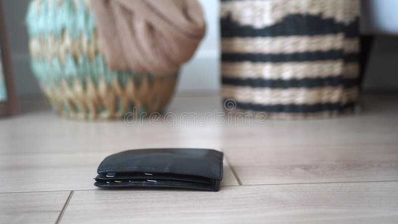 Left Wallet on Floor at Home Stock Footage - Video of black, finance ...