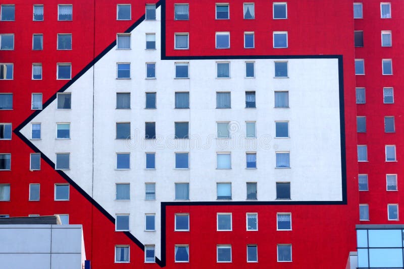 Left White Arrow on Red Building Stock Illustration - Illustration of ...