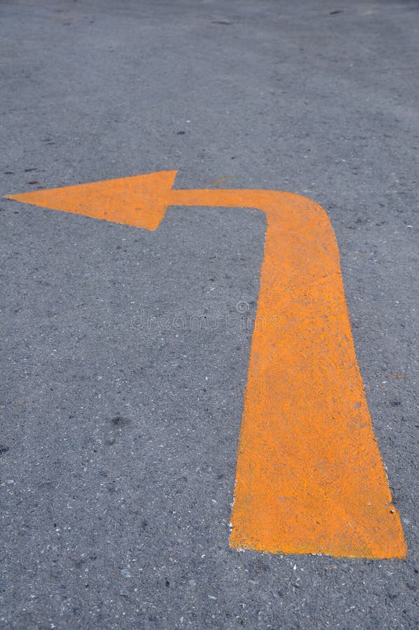 Left Yellow Sign on the Concrete Road. Stock Photo - Image of mark ...