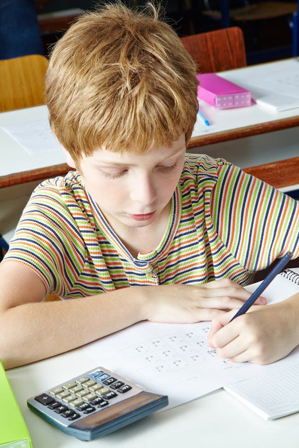 Lefthanded Boy in Elementary School Stock Image - Image of class, task ...
