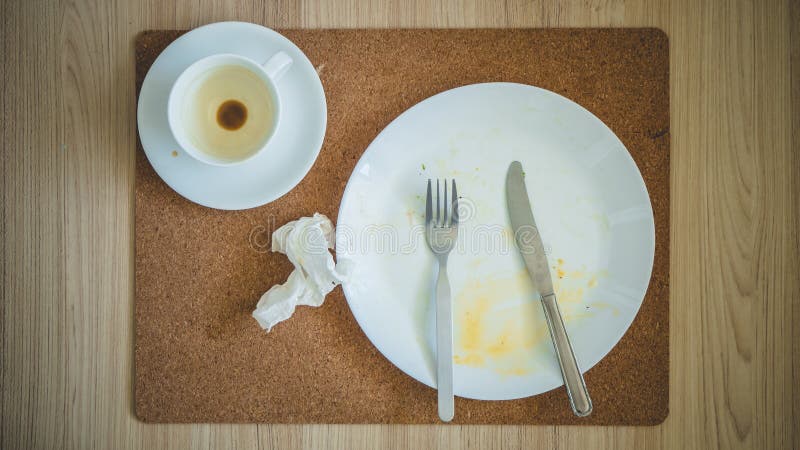 Leftover Breakfast on Table. Stock Image - Image of dishes, spoon: 71108993