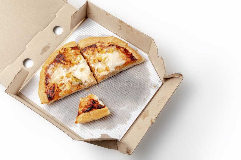 Leftover Corn Pizza in an Open Cardboard Pizza Box Stock Photo - Image ...