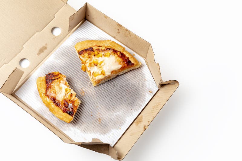 Leftover Corn Pizza in an Open Cardboard Pizza Box Stock Photo - Image ...
