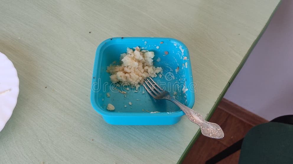 Leftover Food in a Container and Plate on the Table Stock Image - Image ...