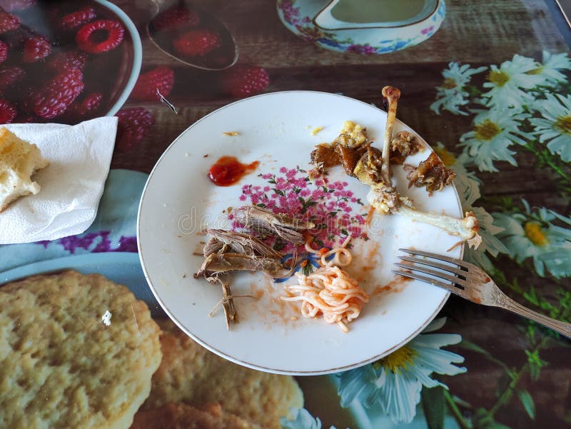 Leftover food on the plate stock photo. Image of dirty - 235487088