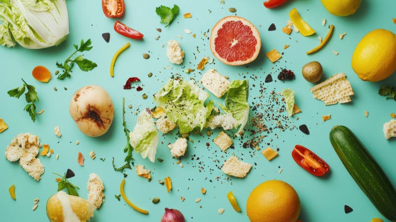 Leftover Food Scraps on a Teal Background Stock Illustration ...