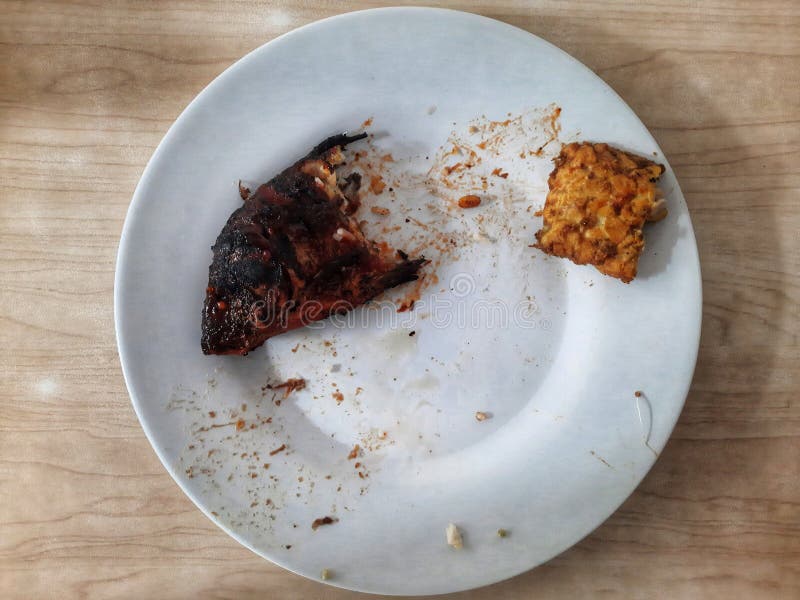 Leftover Food on a White Plate Stock Image - Image of leftover, tempeh ...