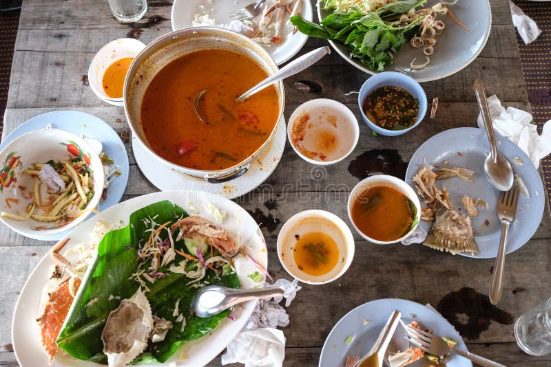 Leftover Food on the Wooden Table. Stock Image - Image of fresh ...