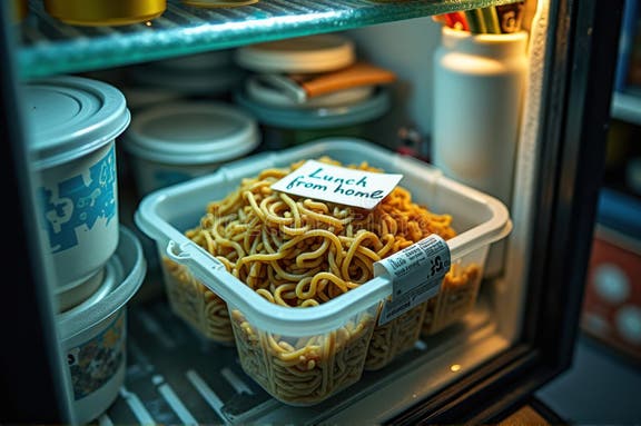 Leftover Noodles in Fridge with Note for Lunch Reminder Stock Image ...