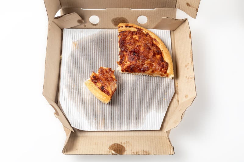 Leftover Pizza in an Open Cardboard Pizza Box. Top View Stock Photo ...