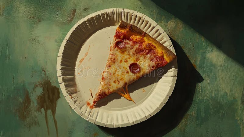 Leftover Pizza Slice on Greasy Paper Plate. Stock Photo - Image of ...