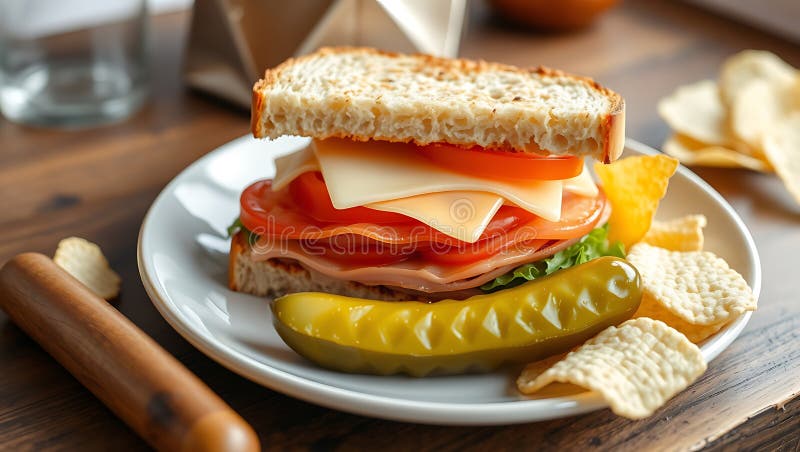 A Leftover Sandwich with Cold Cuts Tomatoes and Cheese Served with a ...