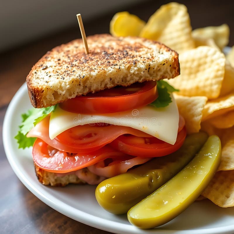 A Leftover Sandwich with Cold Cuts Tomatoes and Cheese Served with a ...