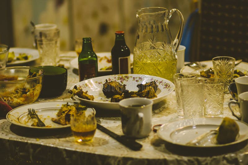 Leftovers and Leftovers on the Holiday Table at the End of the Party ...