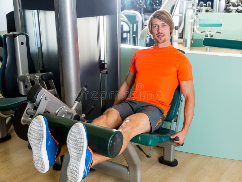 Leg Extension Exercise Man at Gym Workout Stock Image - Image of push ...