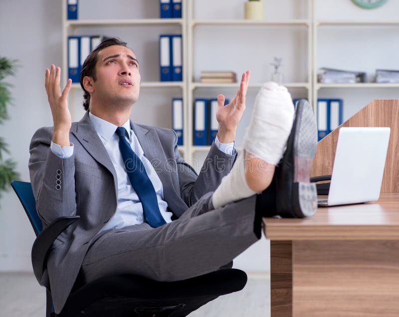 Leg Injured Male Employee in the Office Stock Image - Image of health ...