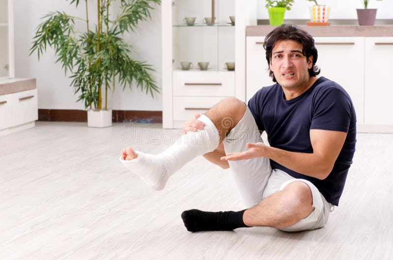 Leg Injured Young Man Suffering at Home Stock Image - Image of ache ...