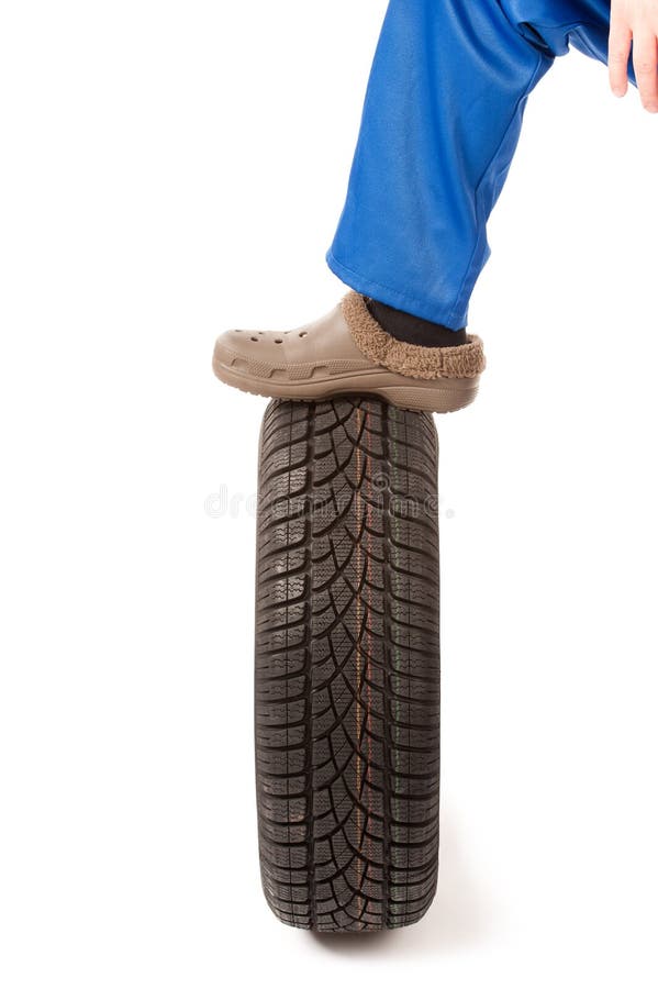 Leg on New Car Tires in Studio Stock Image - Image of tire, transport ...