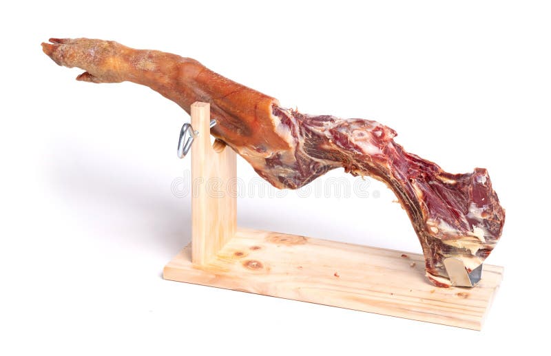Leg of Spanish Jamon Serrano, Dry Cured Ham, on a White Background ...